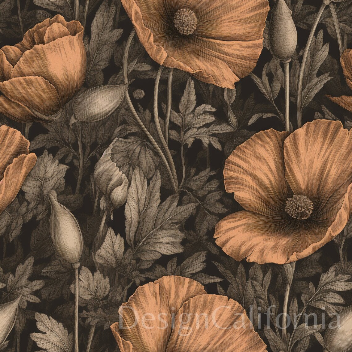 California Poppies Seamless Pattern Digital Paper Set - Instant ...