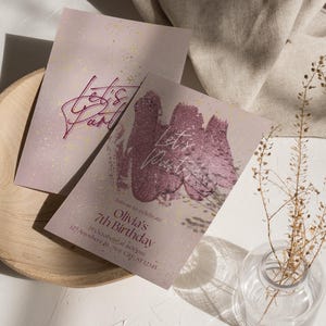 Editable Modern Party Invite, Glitter Birthday Party Invitation, Glam ...