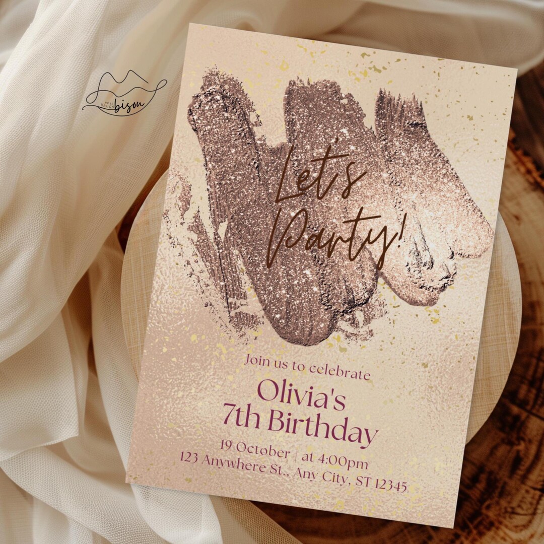Editable Modern Party Invite, Glitter Birthday Party Invitation, Glam ...