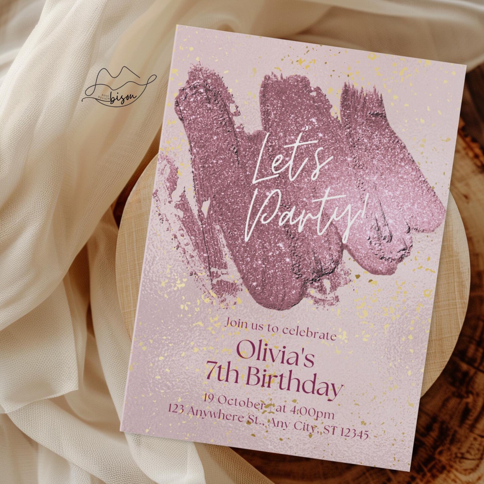 Editable Modern Party Invite, Glitter Birthday Party Invitation, Glam ...