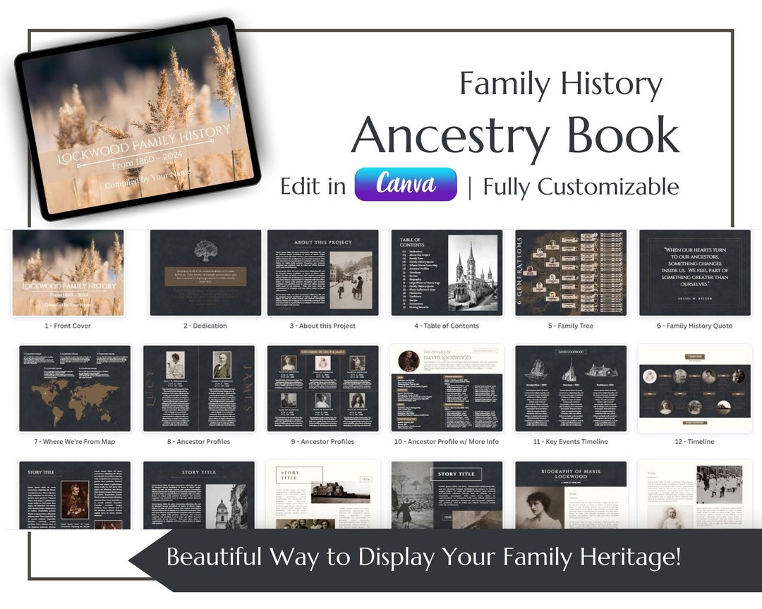 Ancestry Book Template | Genealogy Gift – Instant Download – Family ...