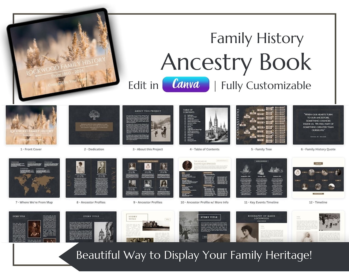 Ancestry Book Template Genealogy Gift Instant Download Family History ...
