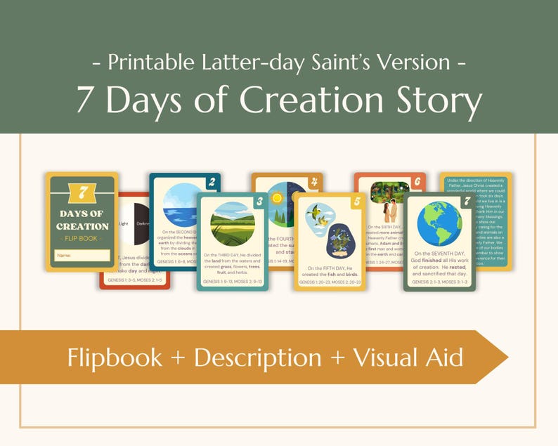LDS 7 Days of Creation FLIPBOOK | Primary – Visual Aid – Creation Story ...