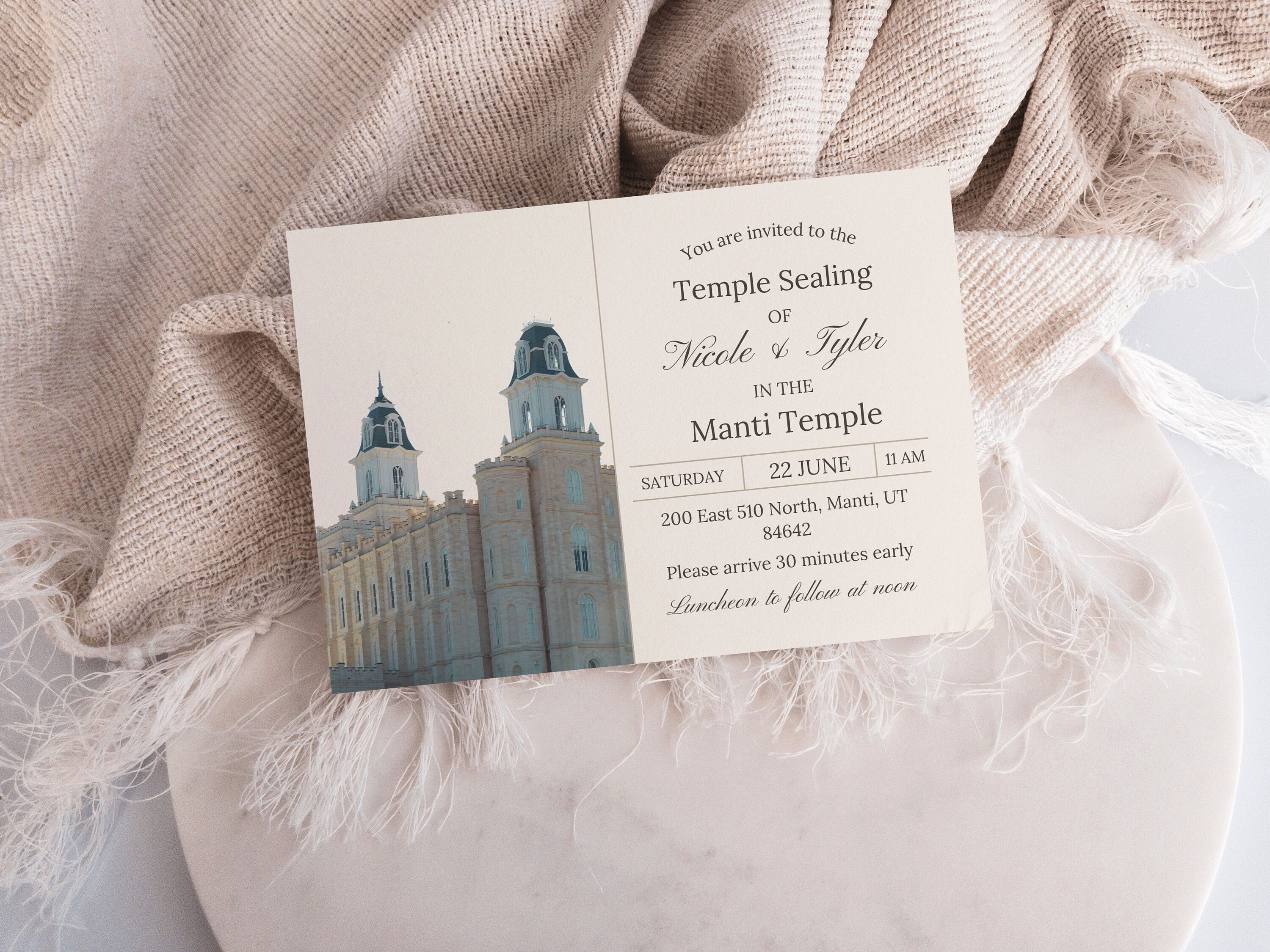 LDS Sealing Card Template – Instant Download – Editable Wedding Invitation – Manti Utah Temple ...