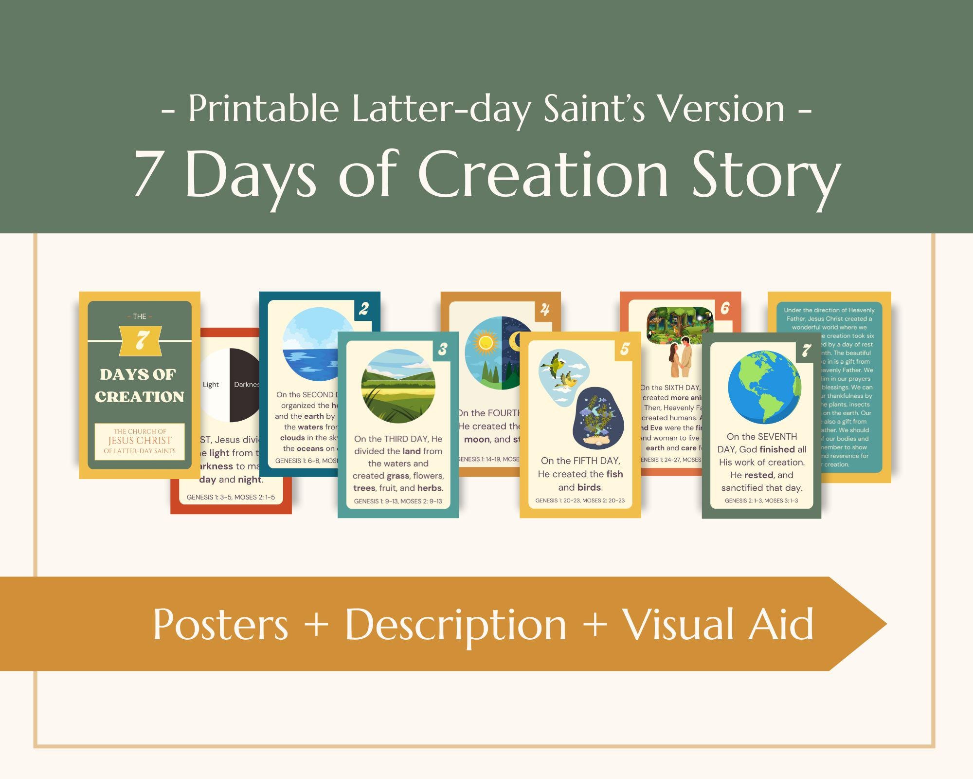 LDS 7 Days of Creation POSTERS | Primary – Visual Aid – Creation Story ...