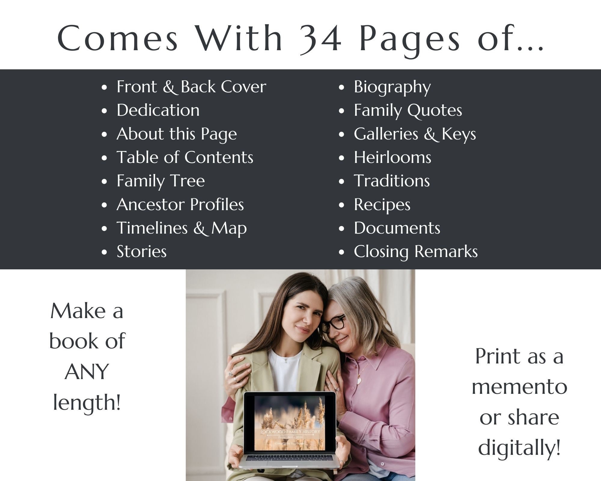 Ancestry Book Template Genealogy Gift Instant Download Family History ...