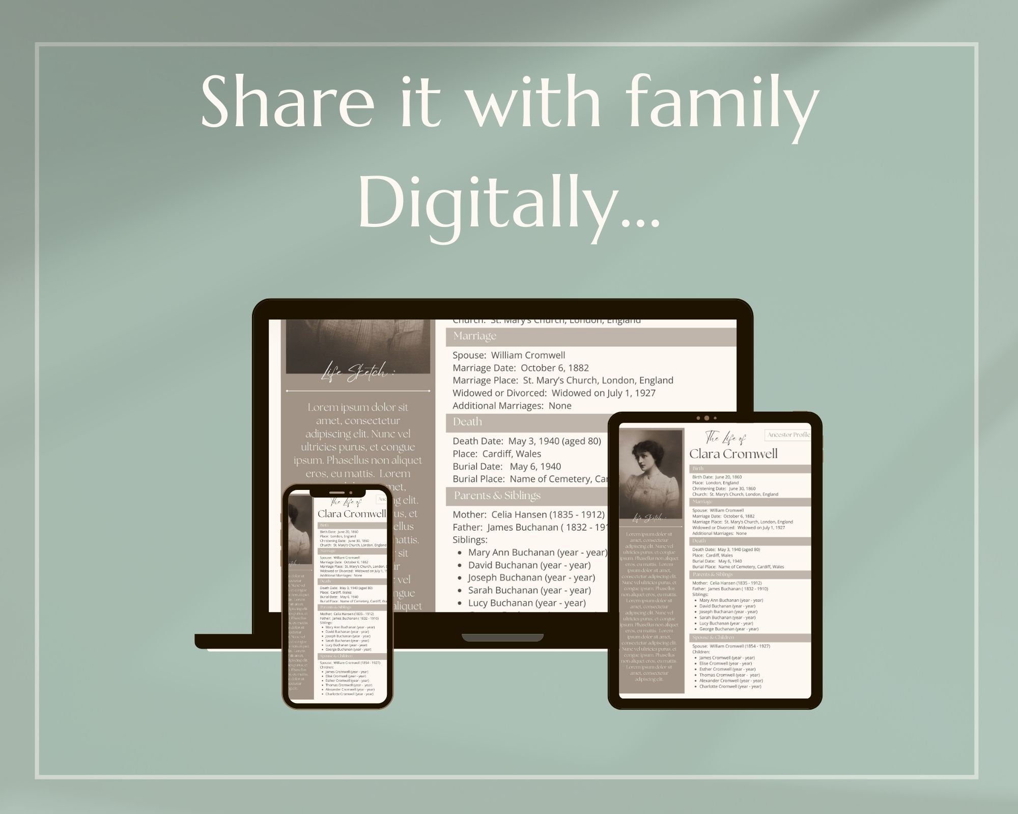 Ancestor Profile Page Template | Ancestor Summary – Genealogy Binder ...