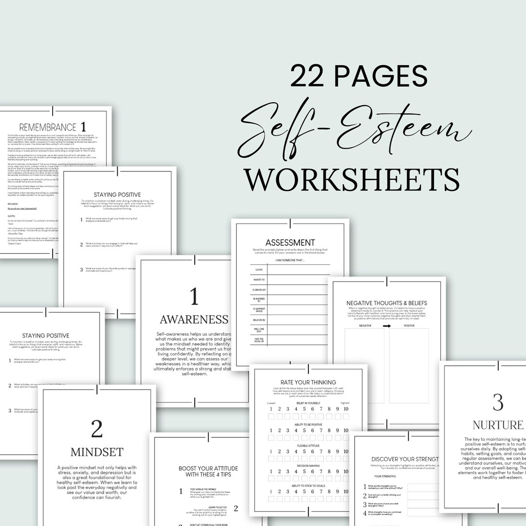22 Pages Fillable PDF Self Esteem Building Workbook, Printable Self ...