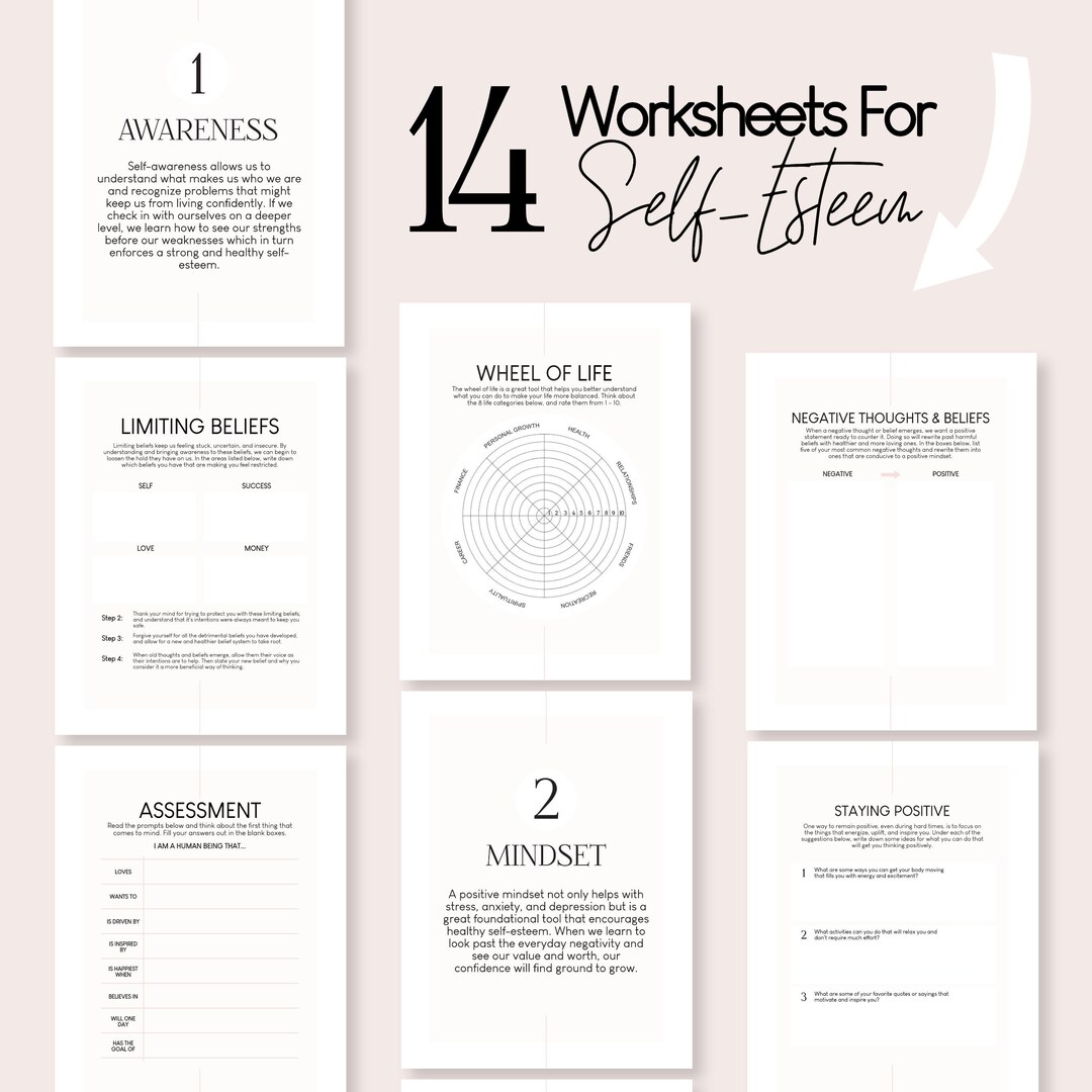 14 Self Esteem Worksheets Worksheets for Adults Building - Etsy