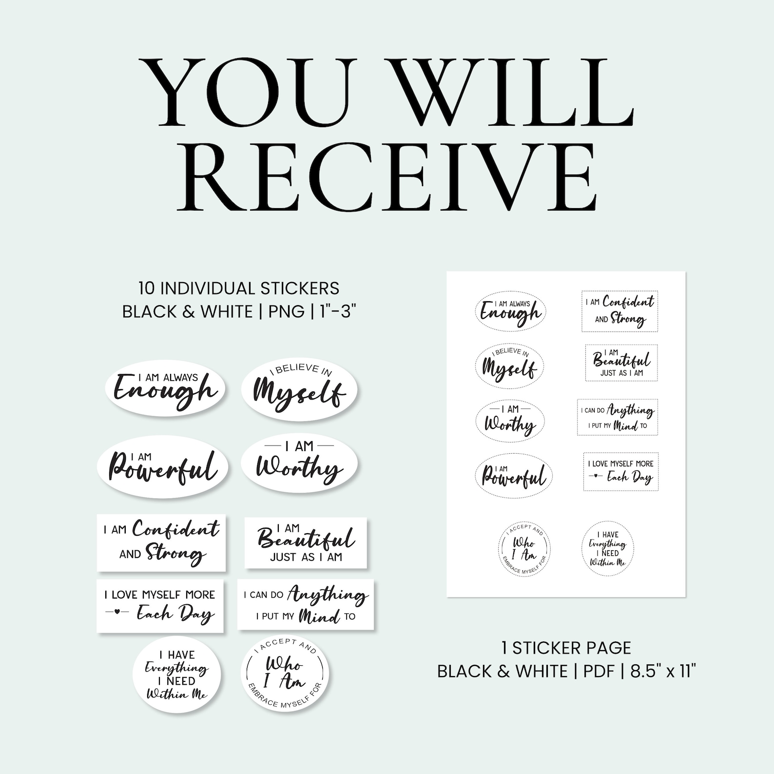 10 Printable Self-esteem Stickers DIY Positive Mindset Stickers ...