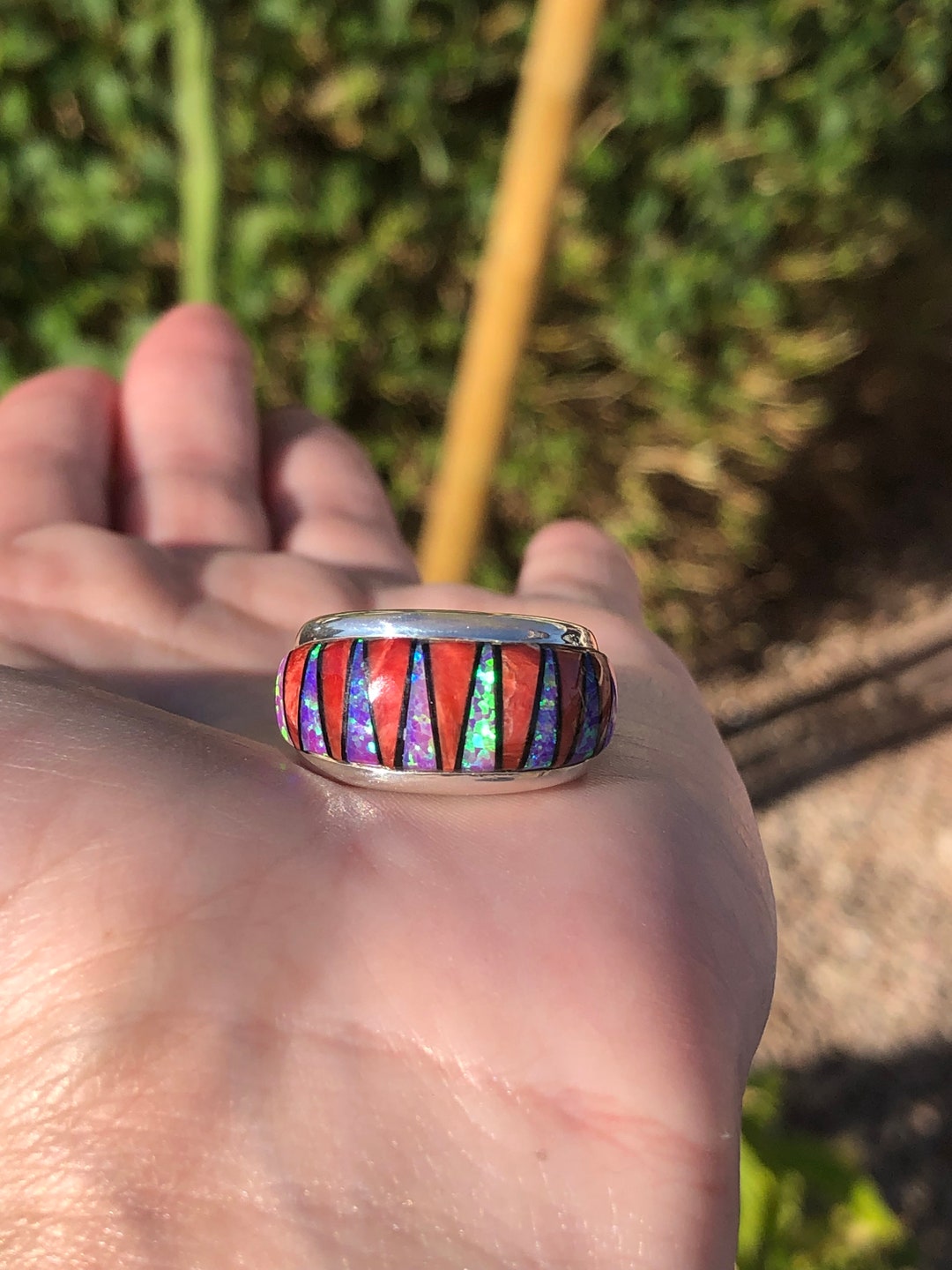 Red Spiny Oyster Shell Pink Opal Navajo Handmade Sterling Silver Mens ...