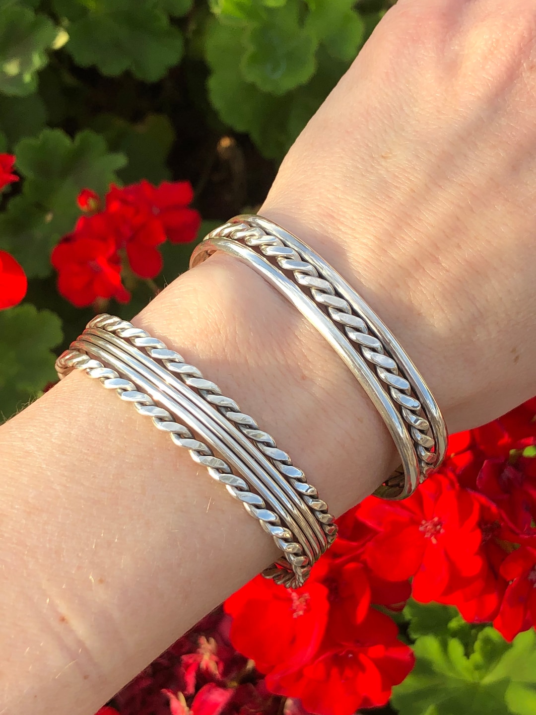 Navajo Handmade Sterling Silver Rope Style Cuff Bracelets/adjustable/mens Womens Silver ...