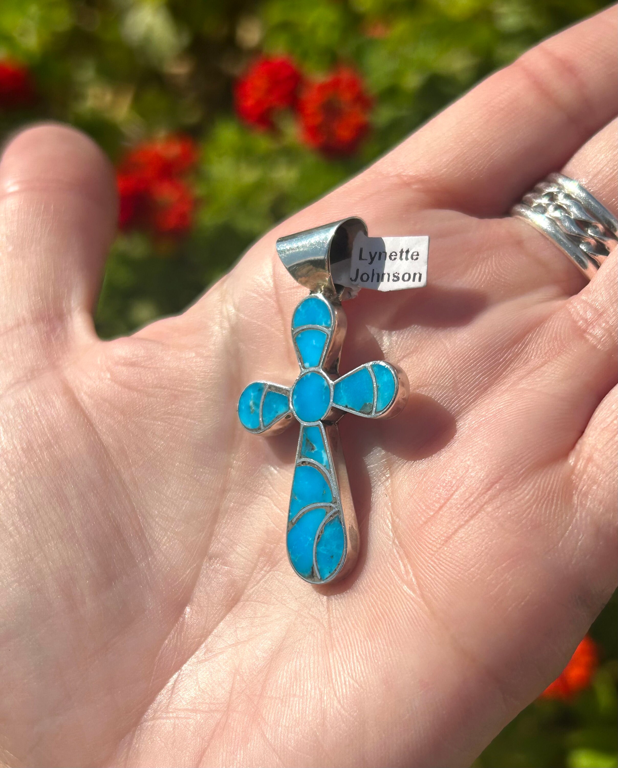 Zuni Inlay Sterling Silver Native American Turquoise Cross Pendent Men ...