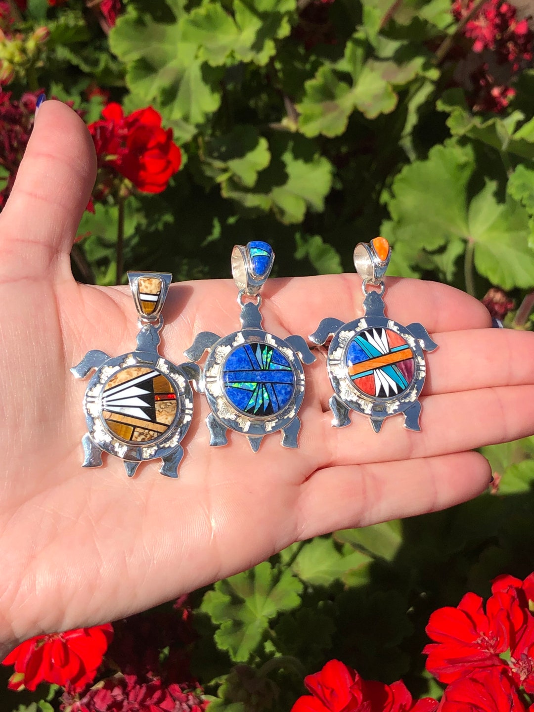 TURTLE Navajo Multistone Inlay Colorful Sterling Silver Turtles ...