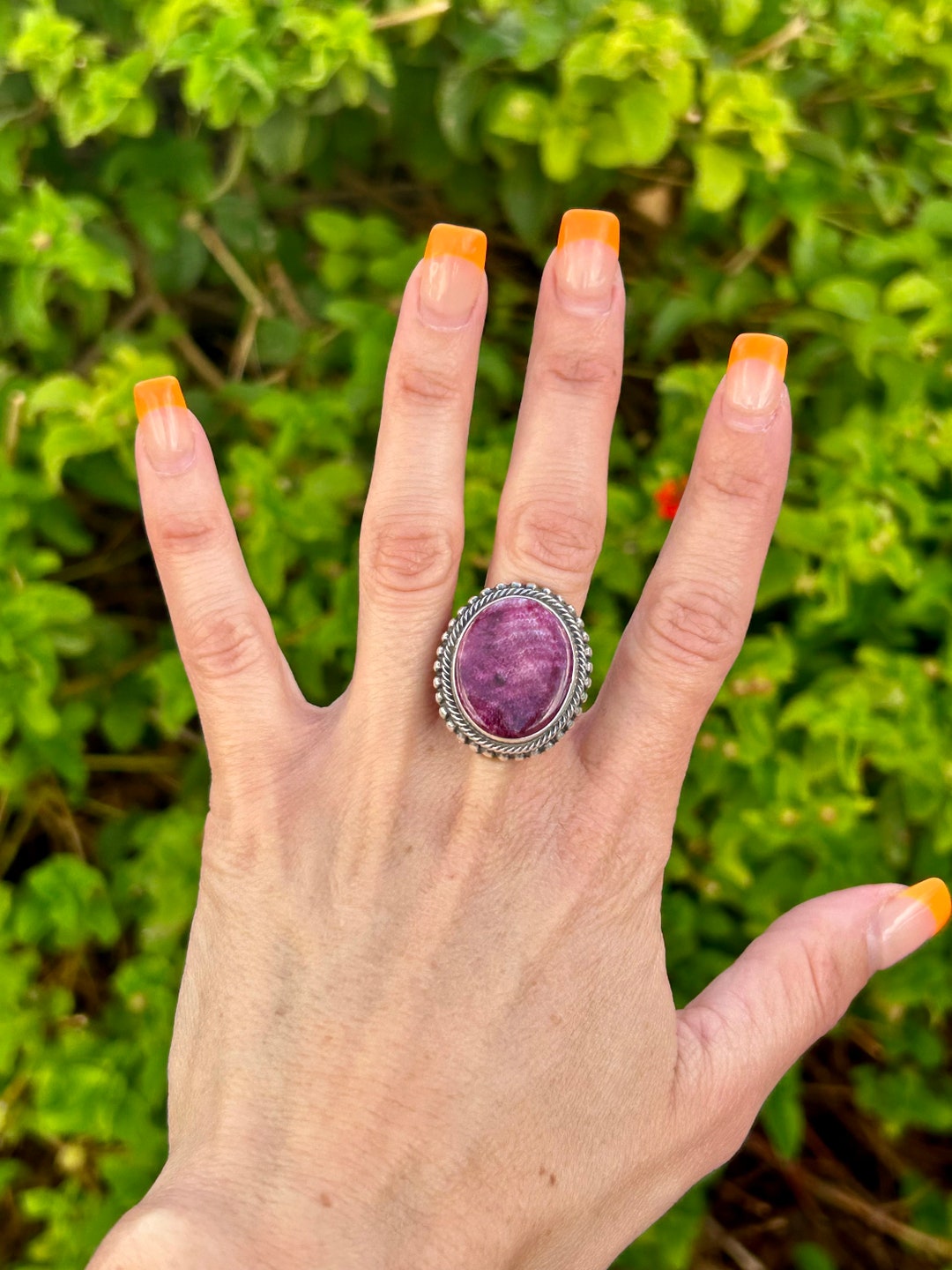Purple Spiny Oyster Shell Navajo Handmade Sterling Silver Circle Shape ...