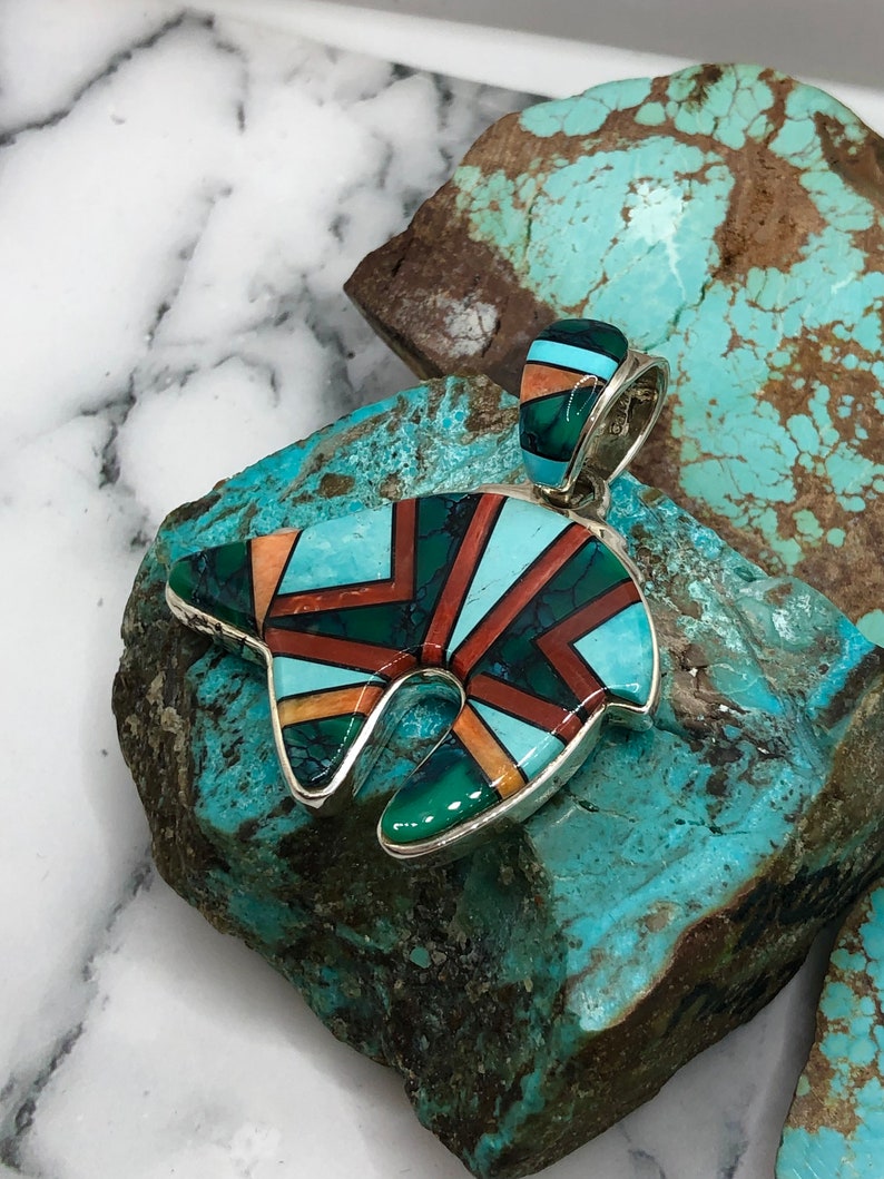 PHENOMENAL CALVIN BEGAY Multistone High End Turquoise Inlay Sterling ...
