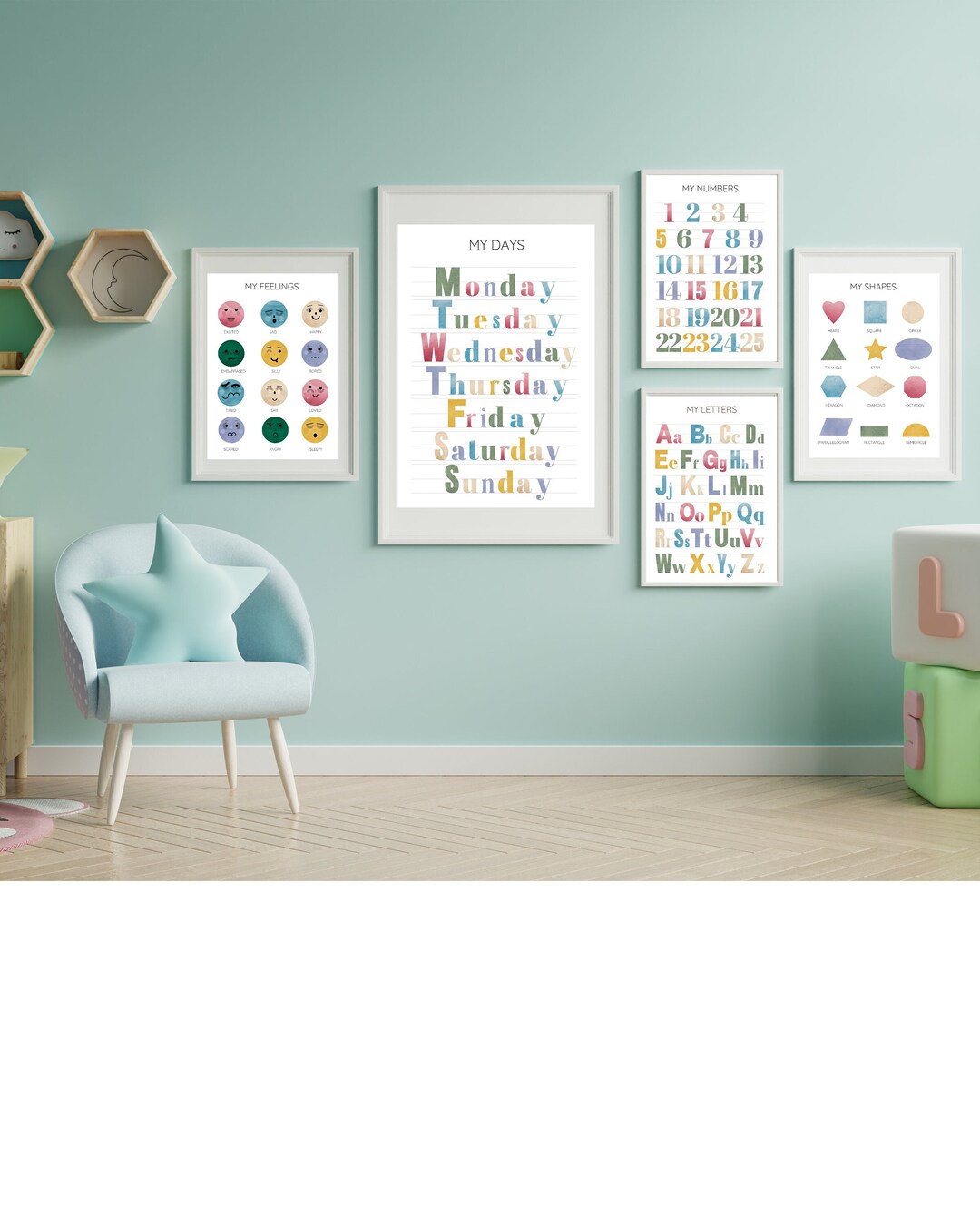 Set of Educational Posters, 5 Homeschool Prints I Montessorri Classroom ...