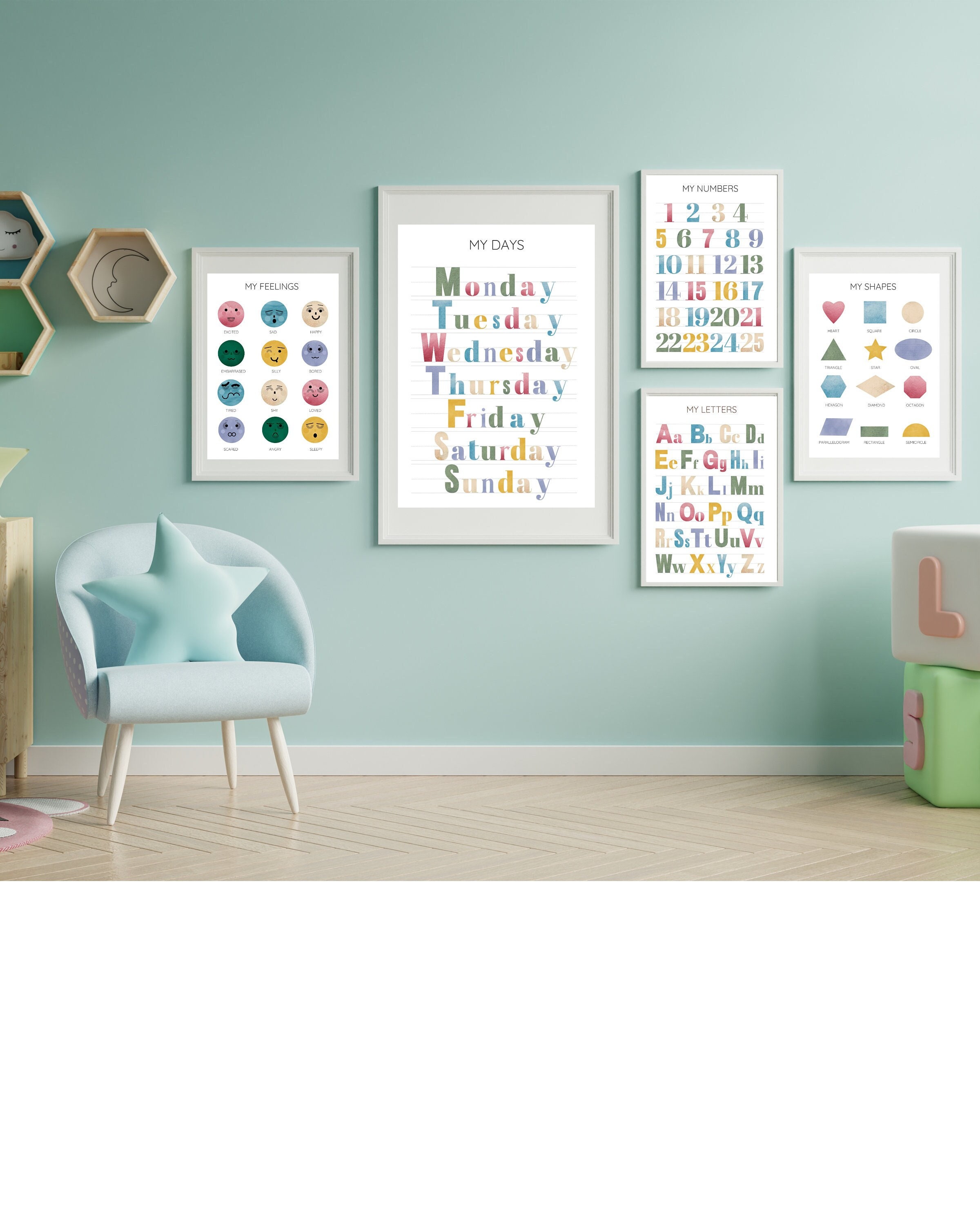 Set of Educational Posters, 5 Homeschool Prints I Montessorri Classroom ...