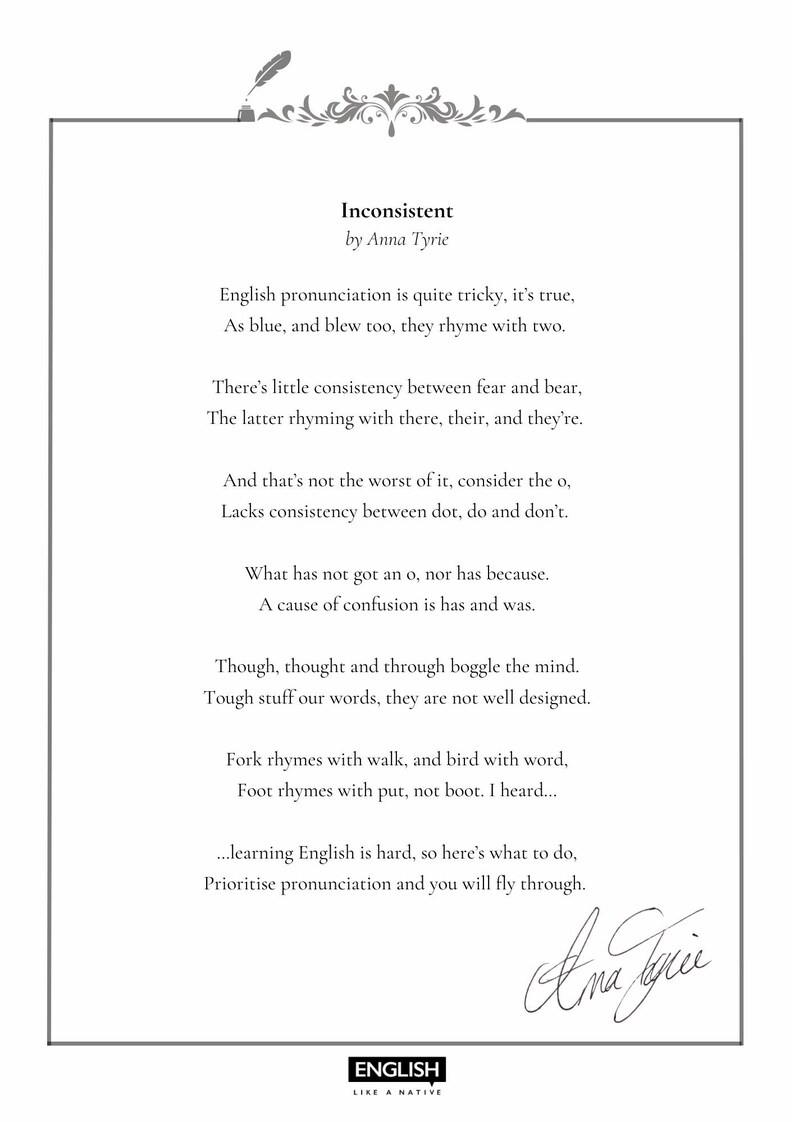 English Pronunciation Poem Digital, Print & Audio, Anna Tyrie, English ...
