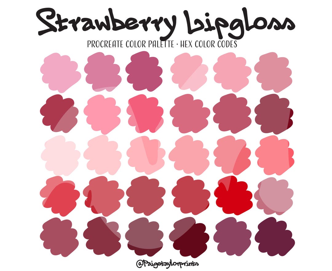 Strawberry Lipgloss Procreate Color Palette, Colorful Palette, Color ...