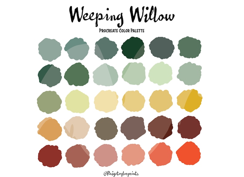 Weeping Willow Procreate Color Palette, Colorful Palette, Color Palette ...