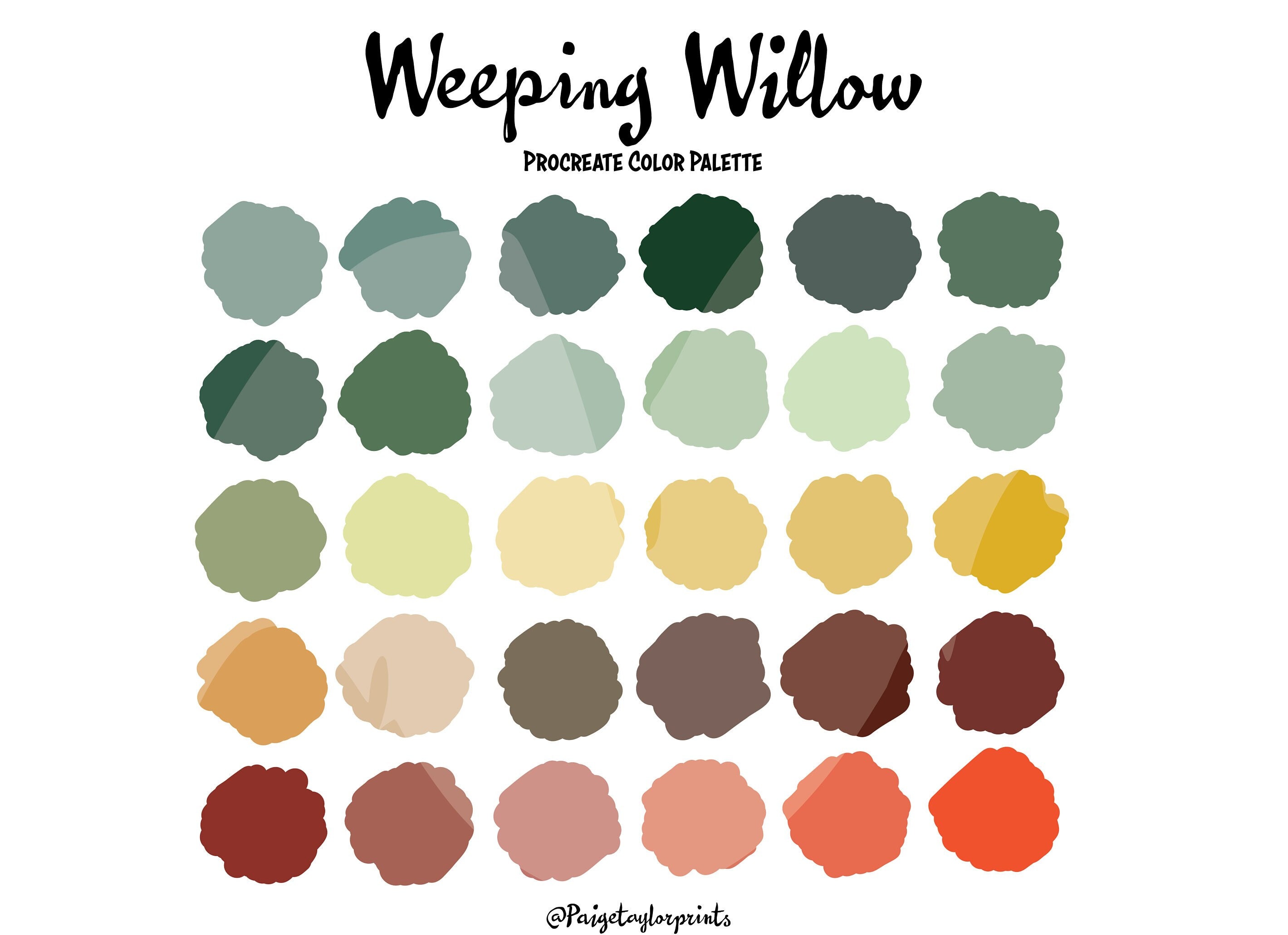 Weeping Willow Procreate Color Palette, Colorful Palette, Color Palette ...