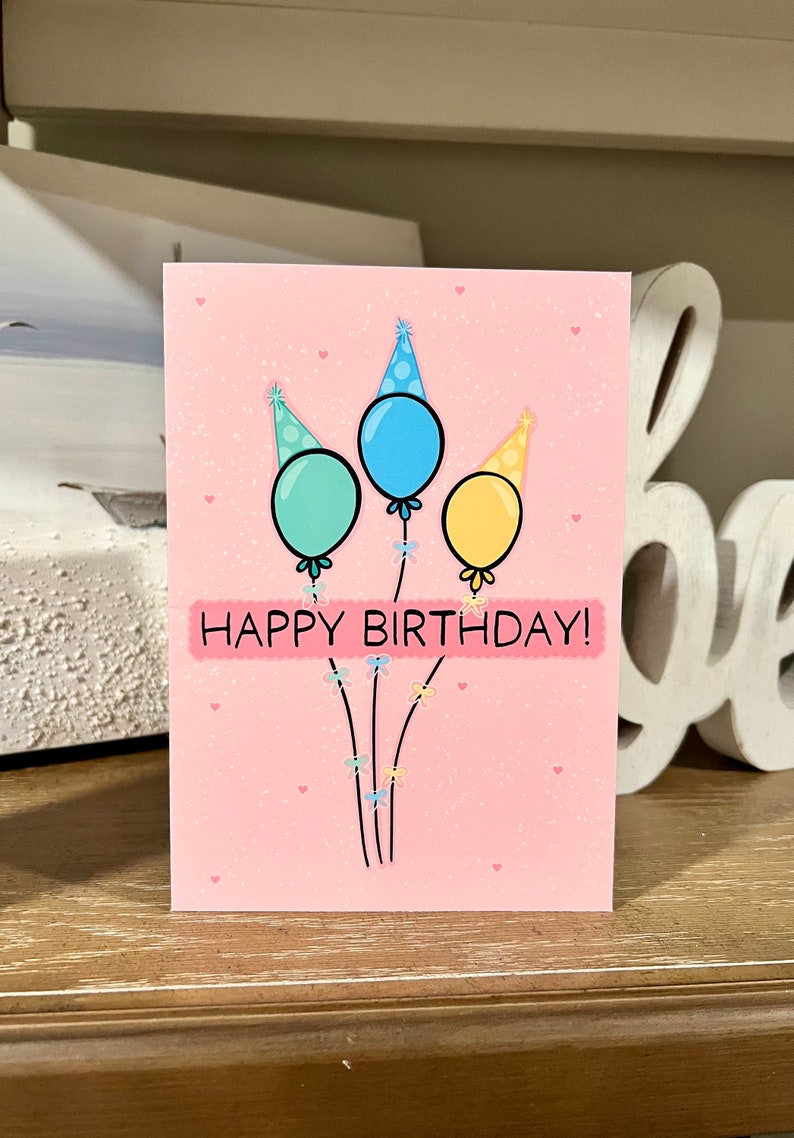 Pink Happy Birthday Balloon Digital Birthday Card, Digital Download ...