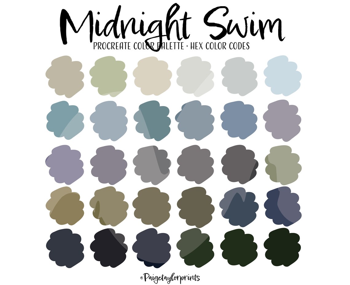 Midnight Swim Procreate Color Palette, Colorful Palette, Color Palette, iPad Pro, Procreate, Hex ...