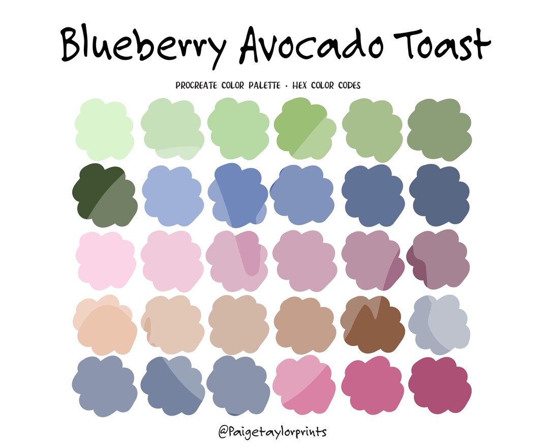 Blueberry Avocado Toast Procreate Color Palette, Colorful Palette ...