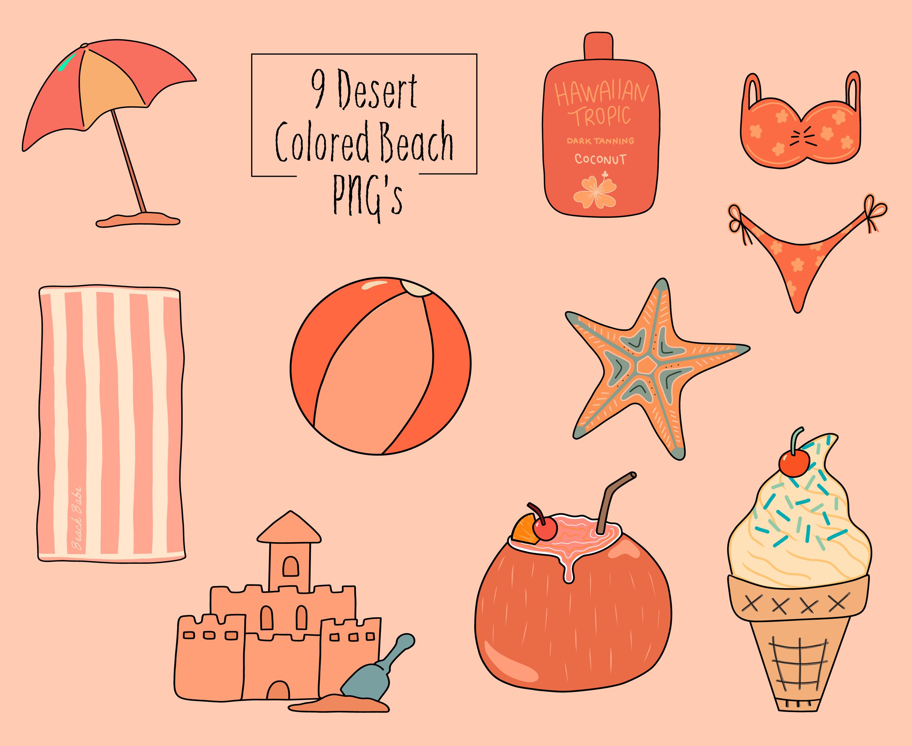 16 Cute Vector Beach Themed Clipart, Digital PNG Stickers, Digital ...