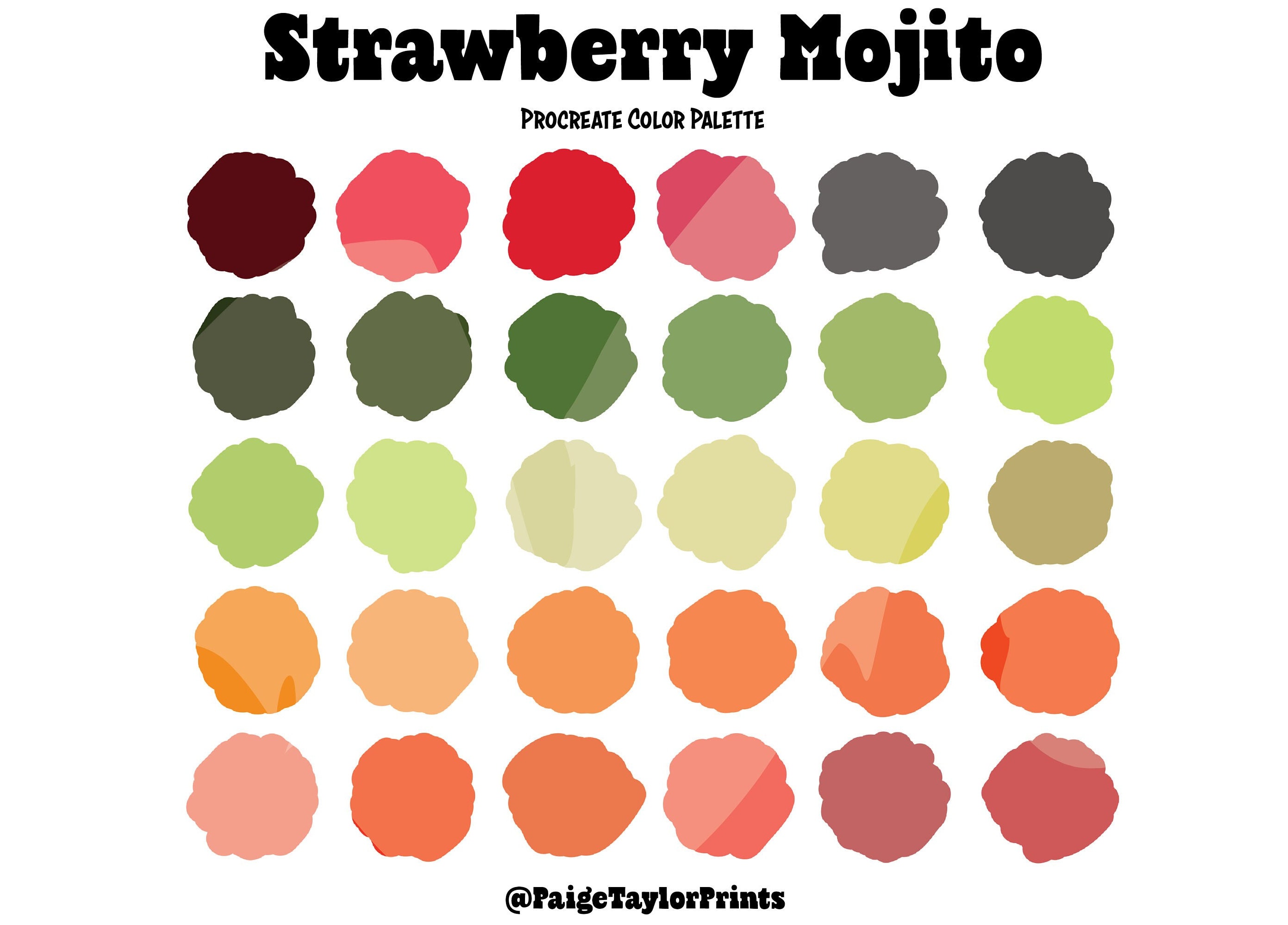 Strawberry Mojito Procreate Color Palette, Colorful Palette, Color ...