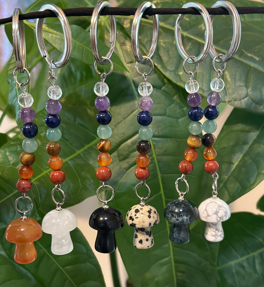 Chakra Gem Keychain,crystal Mushroom, Gifts, Healing Beads, Protection ...