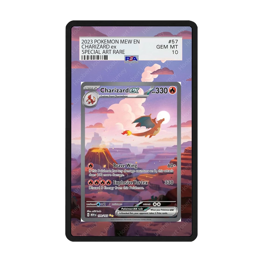 Charizard Ex MEW Custom Extended Art Pokémon Card Graded Display Case ...