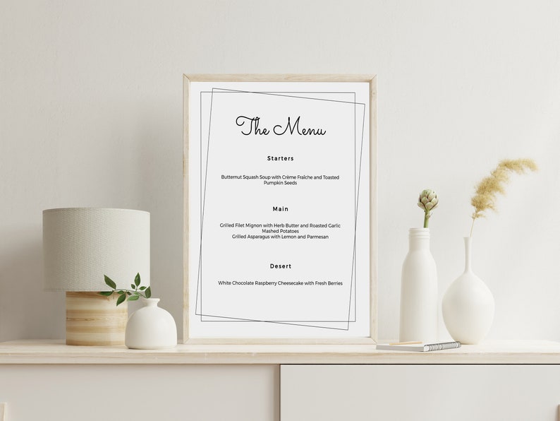 Minimalist Menu Sign & Table Template, Menu Sign Printable, Wedding ...