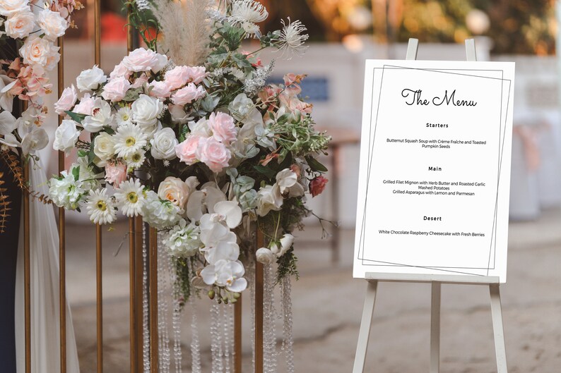 Minimalist Menu Sign & Table Template, Menu Sign Printable, Wedding ...