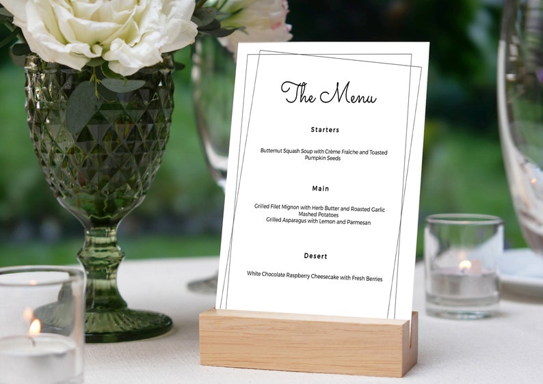 Minimalist Menu Sign & Table Template, Menu Sign Printable, Wedding ...