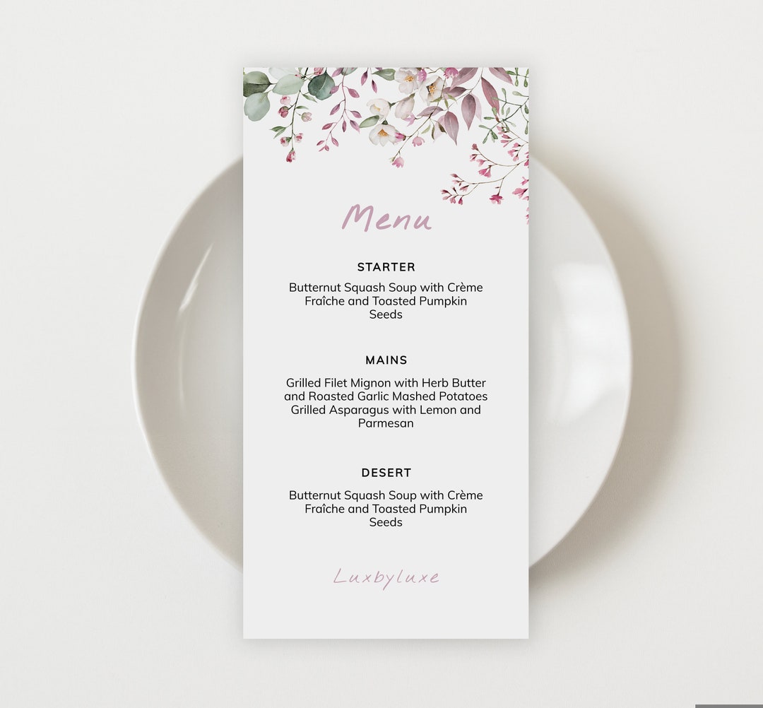 Printable Table Menu, Wildflower Menu Design, 4x8 Templett Menu ...