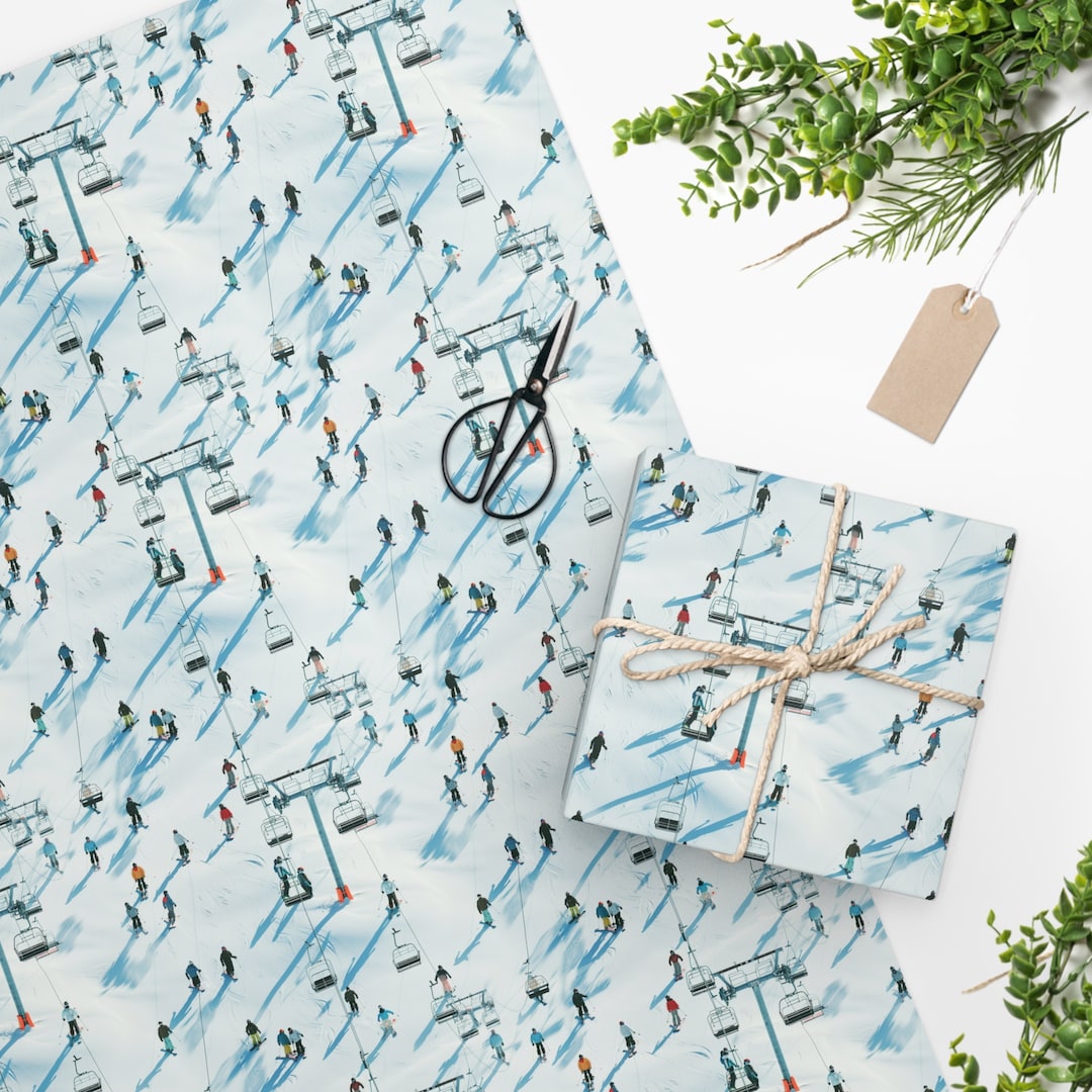 Ski Resort Wrapping Paper Skiing Snowboarding Winter Sports Gift Wrap ...