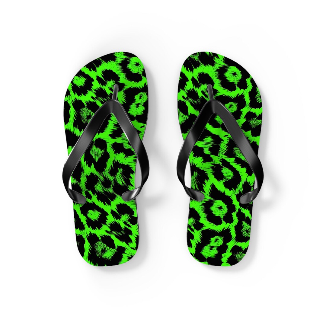 Neon Green Leopard Skin Flip Flops Fun Animal Lover Gift for Mom Weird ...