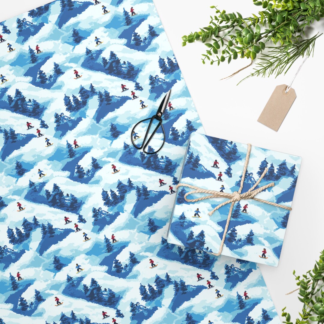 Pixel Snowboarding Wrapping Paper Snow Sports Giftwrap Winter Sports ...