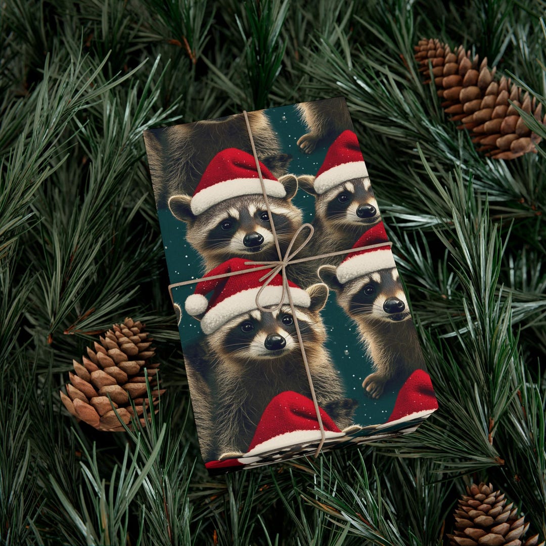 Raccoons With Santa Hats Gift Wrap Papers Funny Cute Christmas Gift ...