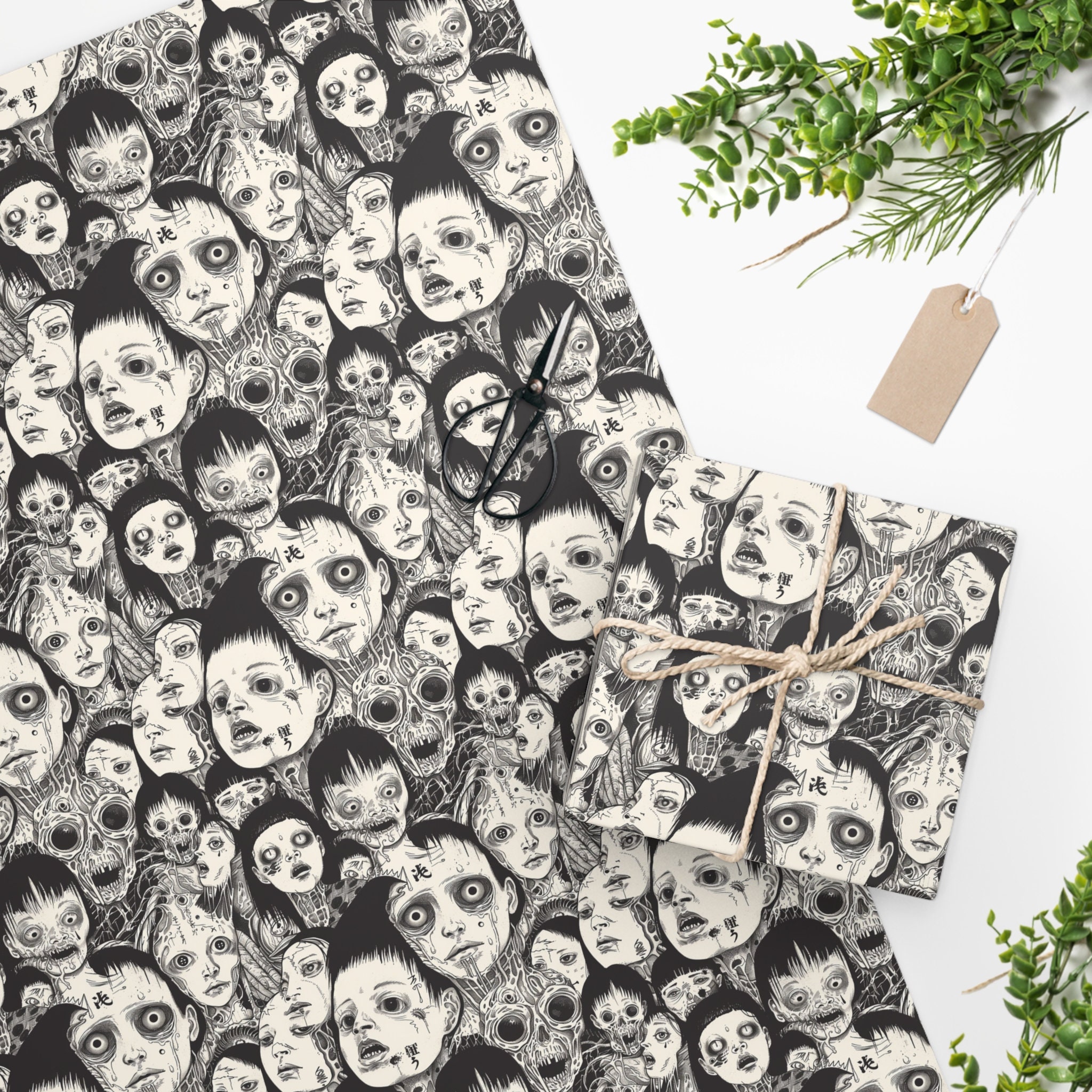 Horror Manga Wrapping Paper Junji Ito Inspired Bizarre Gift Wrap Evil ...