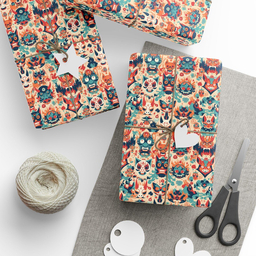 Wrapping Papers, Oni Spirits Pattern - Japanese Demon Gift Wrap ...