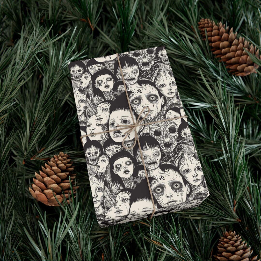 Gift Wrap Papers, Horror Manga Faces Design, Halloween Wrapping Paper ...