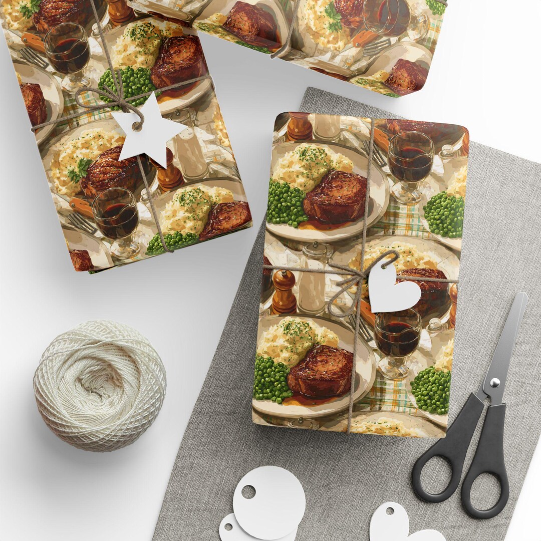 Wrapping Papers, Steak Dinner Pattern, Gift Wrap, Foodie Gift, Kitchen ...