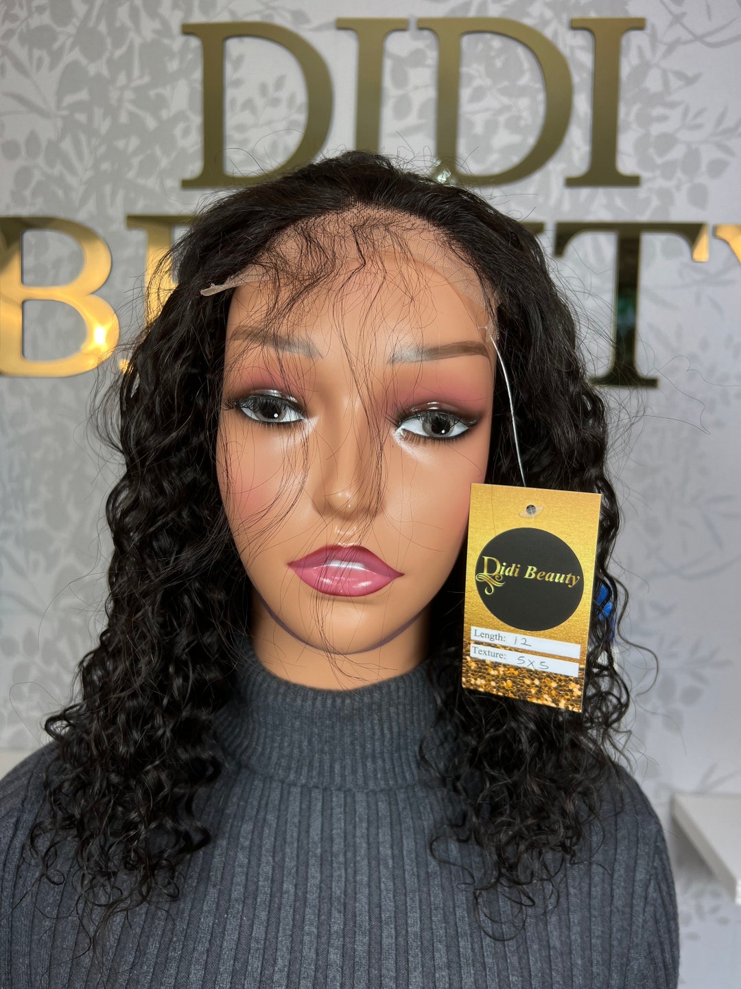 12 Inches Water Wave Human 5x5 Human Hair Wigs 180% Density - Etsy