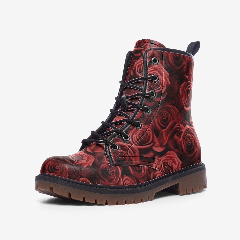 Romantic Red Roses Vegan Leather Boots - Etsy