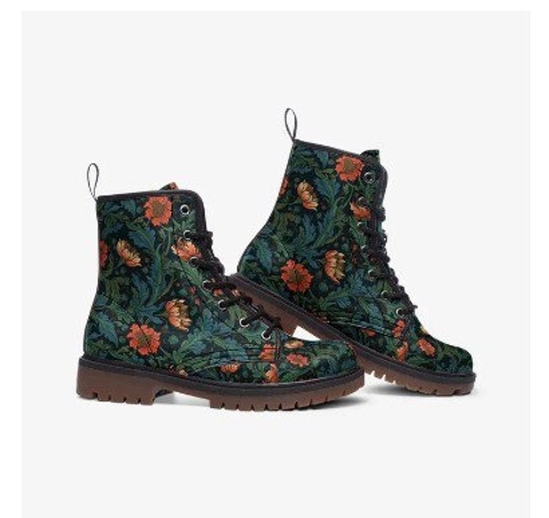 William Morris Green and Orange Pattern Vegan Leather Boots Festival ...