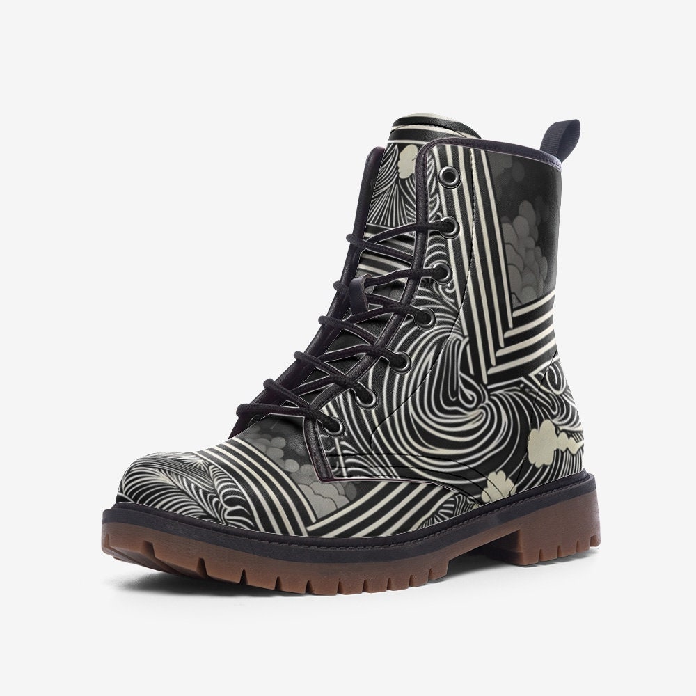 Activated Art Deco Vegan Leather Boots Black Patterned Boots Dance ...