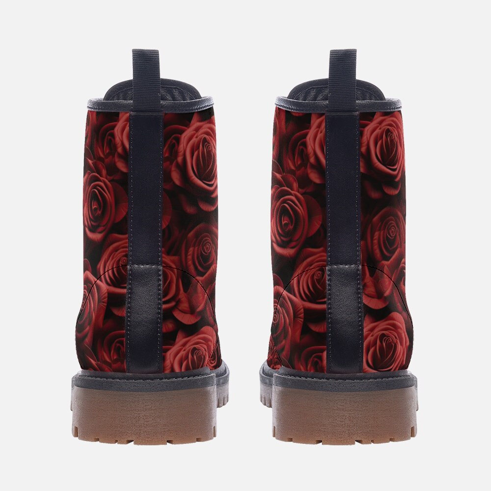 Romantic Red Roses Vegan Leather Boots - Etsy
